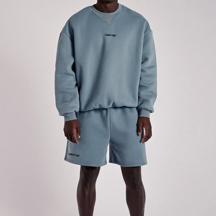 Wholesale Custom Logo Embroidery Sweat Shorts Set Hoodie