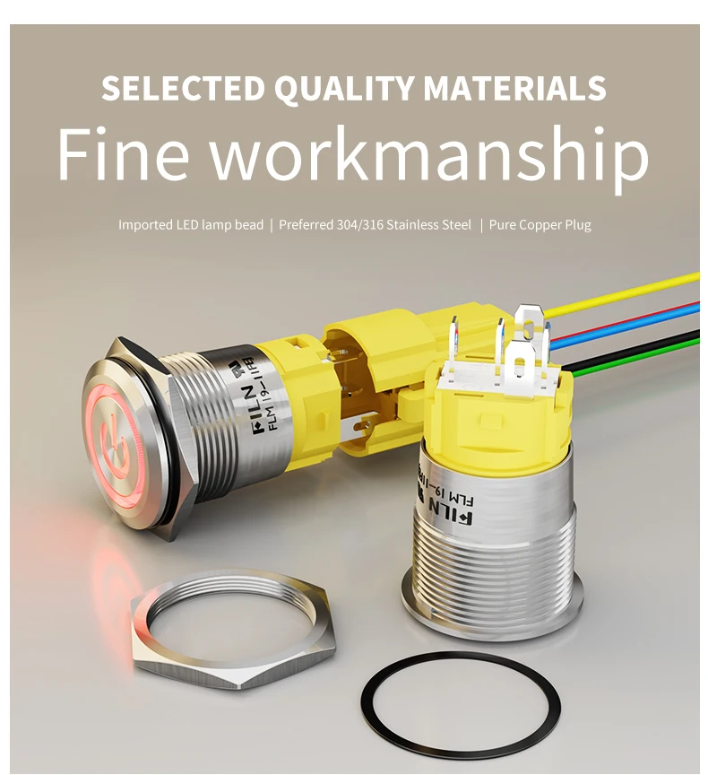 Momentary Illuminated 12V 3A 1NO1NC Waterproof IP67 220 Volt Push ...