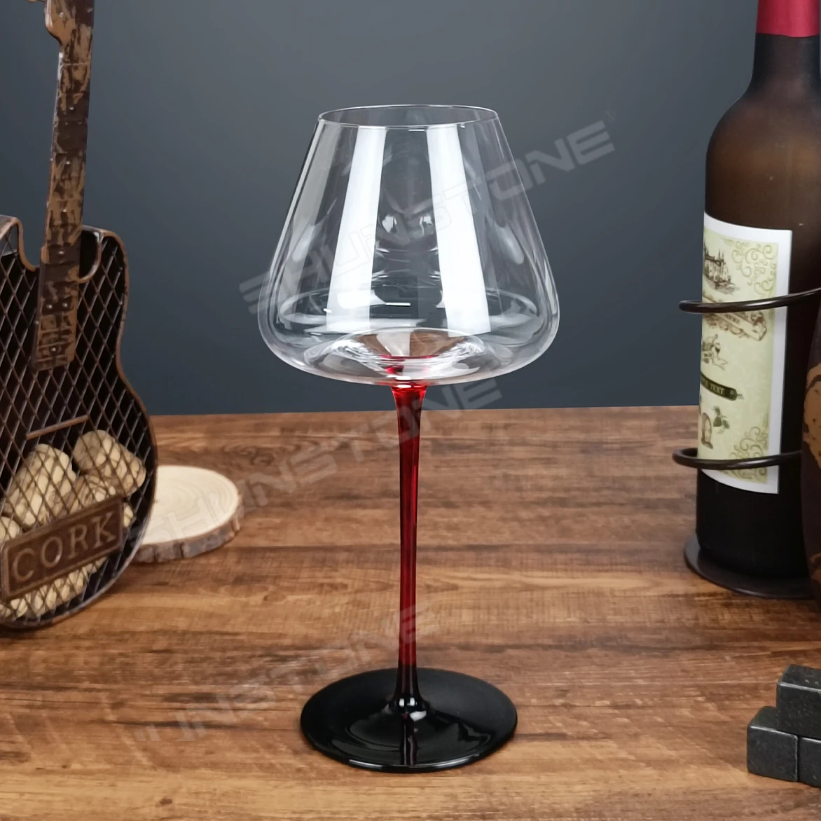 Shunstone Custom Burgundy Wine Glass Red Stem Black Base Goblet Red ...