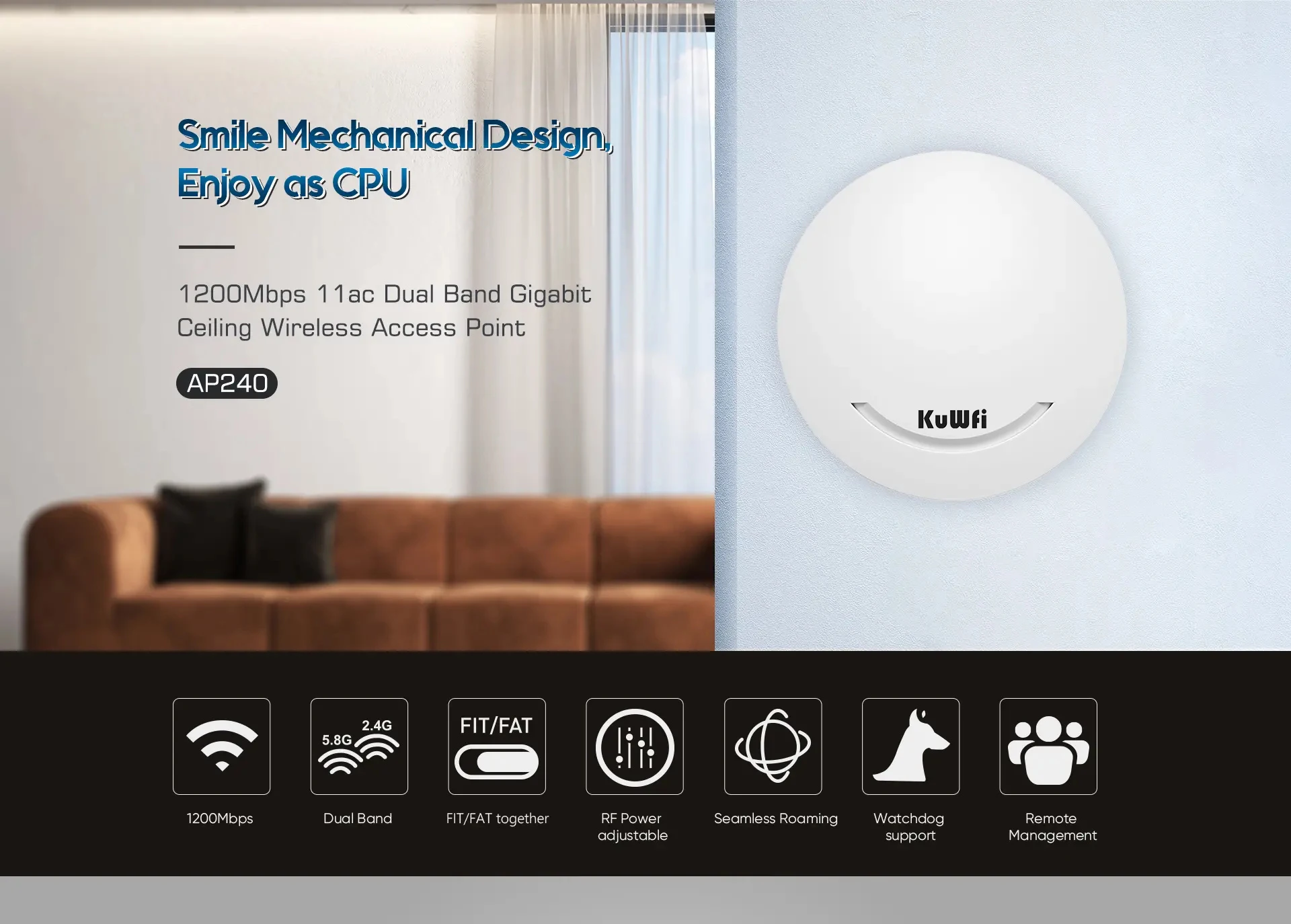Kuwfi Ceiling Wifi AP 1200mbps - Dual Band Wireless Access Point
