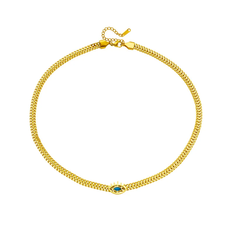 Punk Gold Plated Stainless Steel Devil Eye Necklace Cuban Chain Link ...