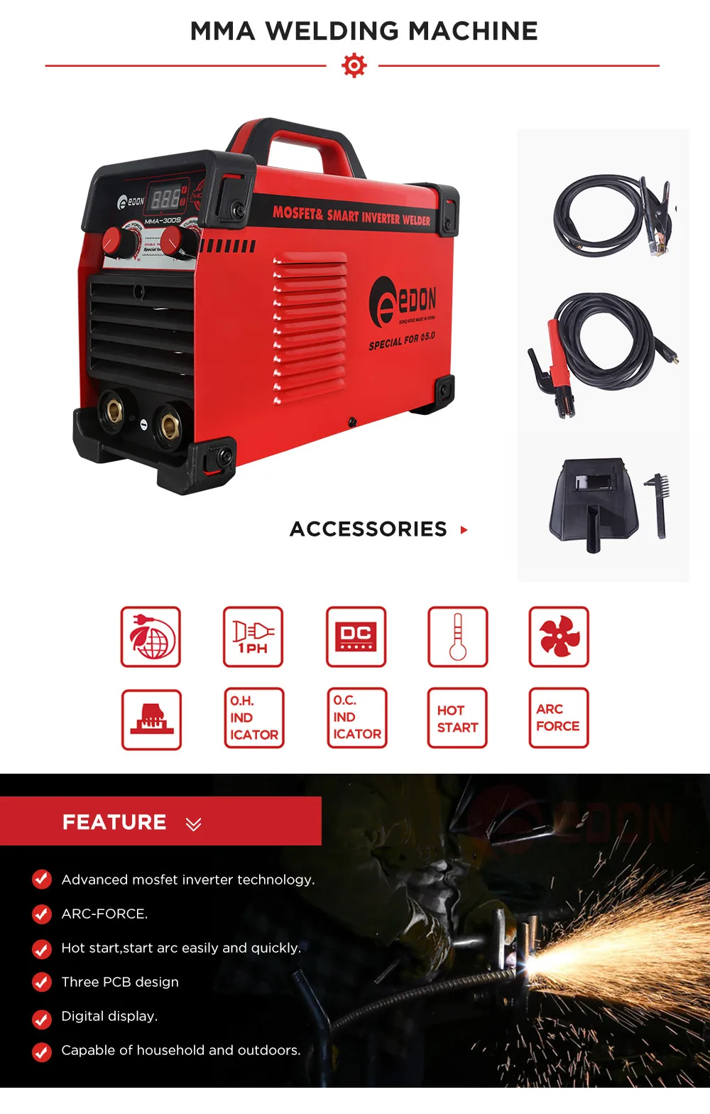 EDON MMA-300S MOSFET Inverter Welding Machine - 200W Welder