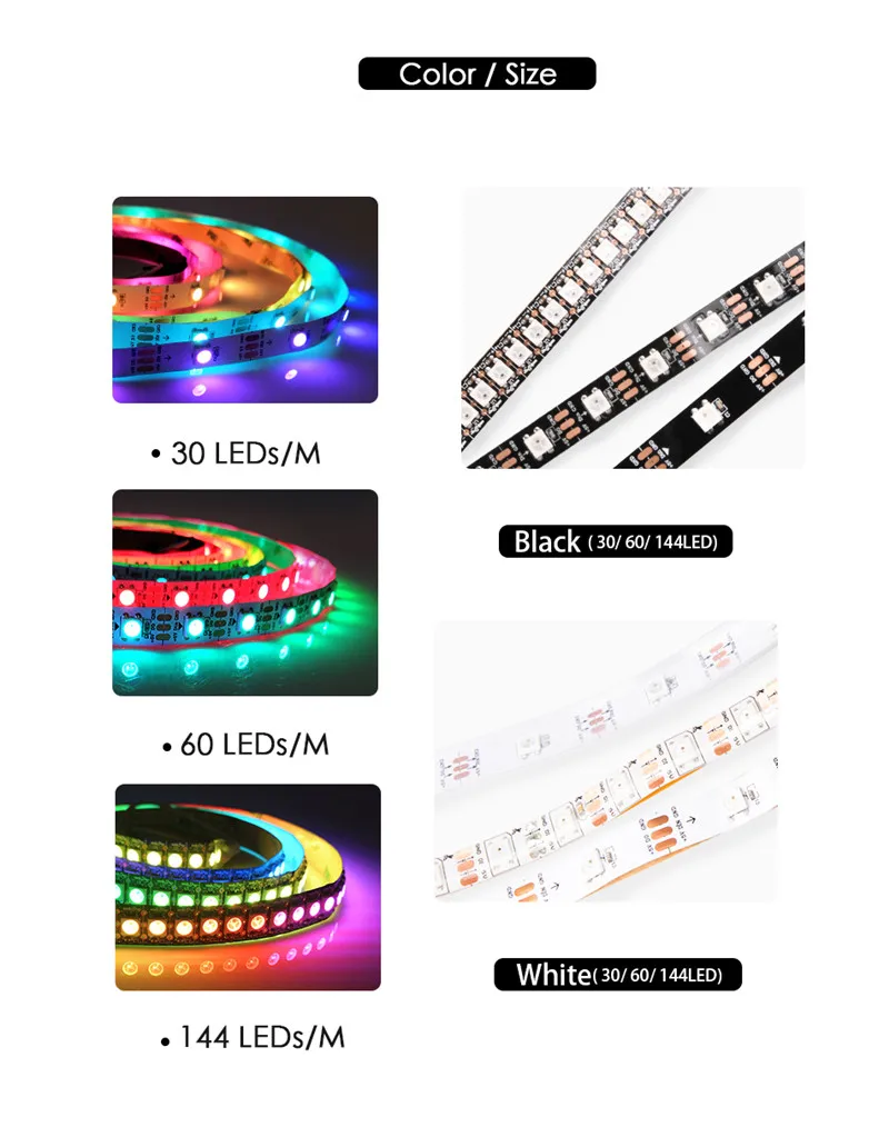 WS2812B Strip Flex Smd5050 30LED 60LED 144 LED/M 5v 12v Ws2812 Digital ...