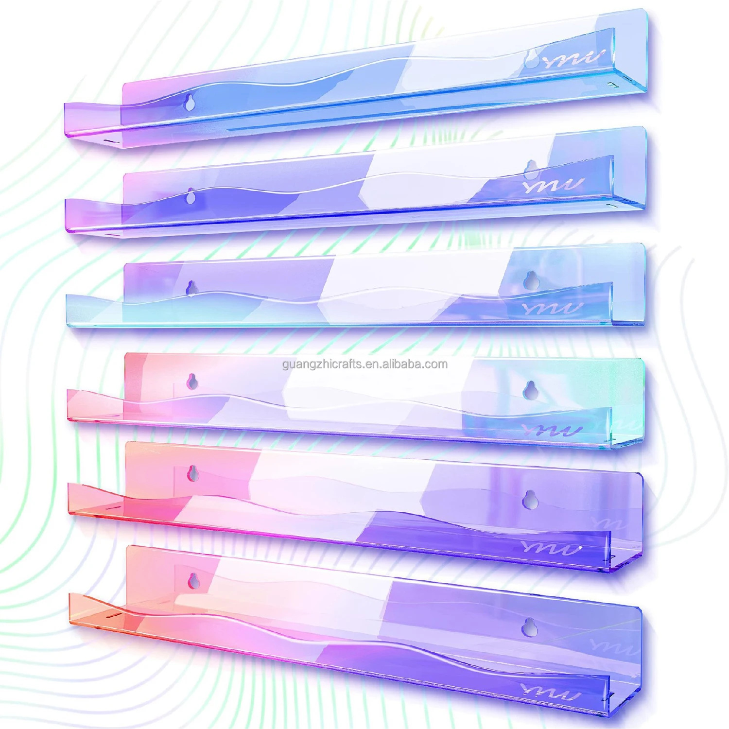 Wall Mounted Iridescent Acrylic Floating Shelves 15.7" Rainbow Acrylic ...