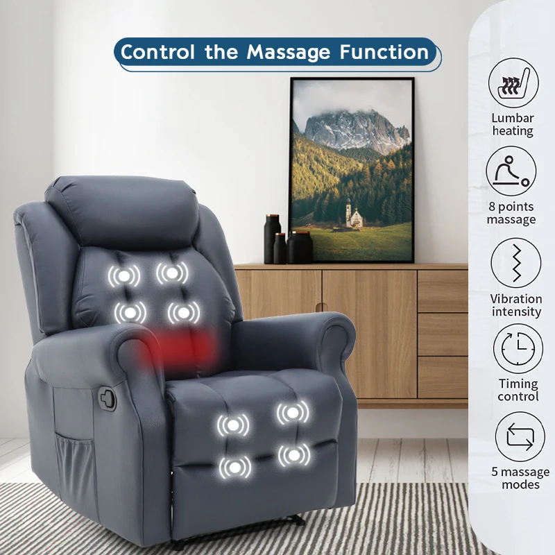 Geeksofa Modern Leather Manual Recliner Chair With Massage And Heat ...