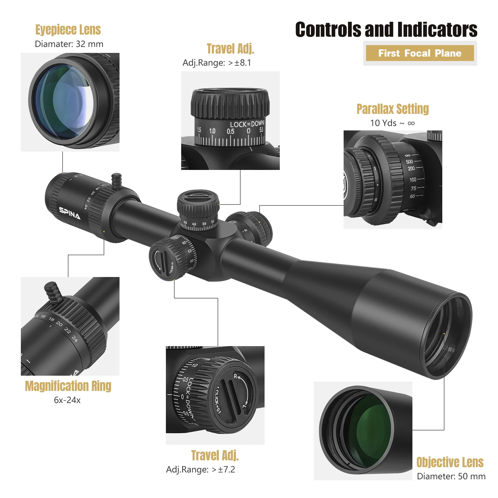 6-24x50 Ffp Ir Optics Scope Hunting Fully Multi-coated Illuminated ...
