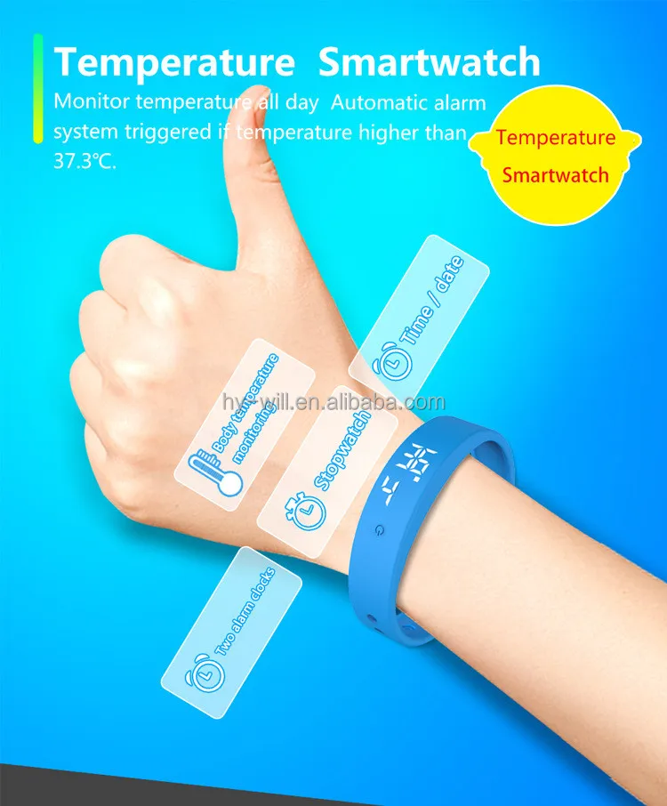 Body Temperature Monitor Thermometer Vibration Alarm Silicone Wristband ...