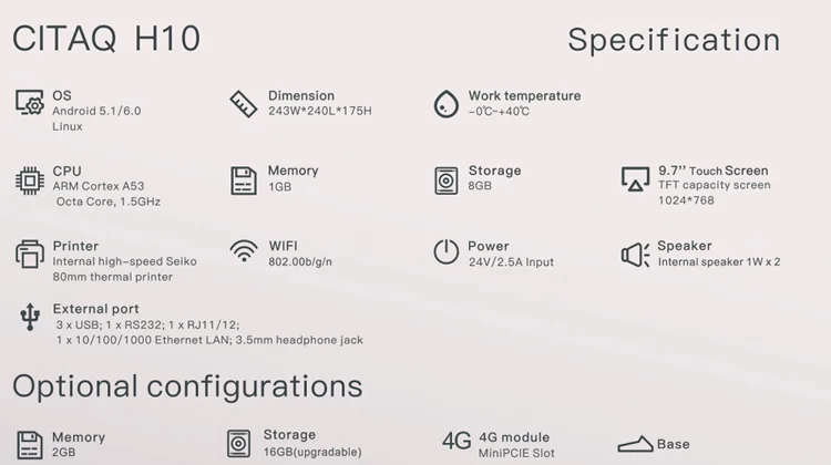 CITAQ H10 Android POS Terminal - All-in-One Hardware