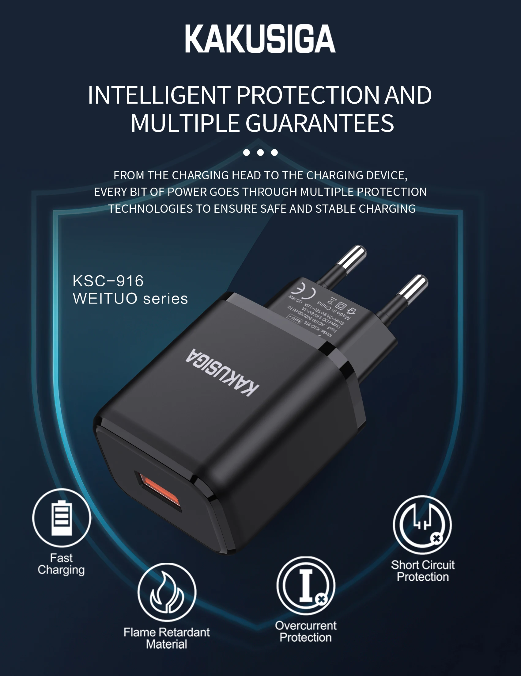 Kakusiga High Quality Fast And Stable Qc3.0 Single Port Smart Charger ...