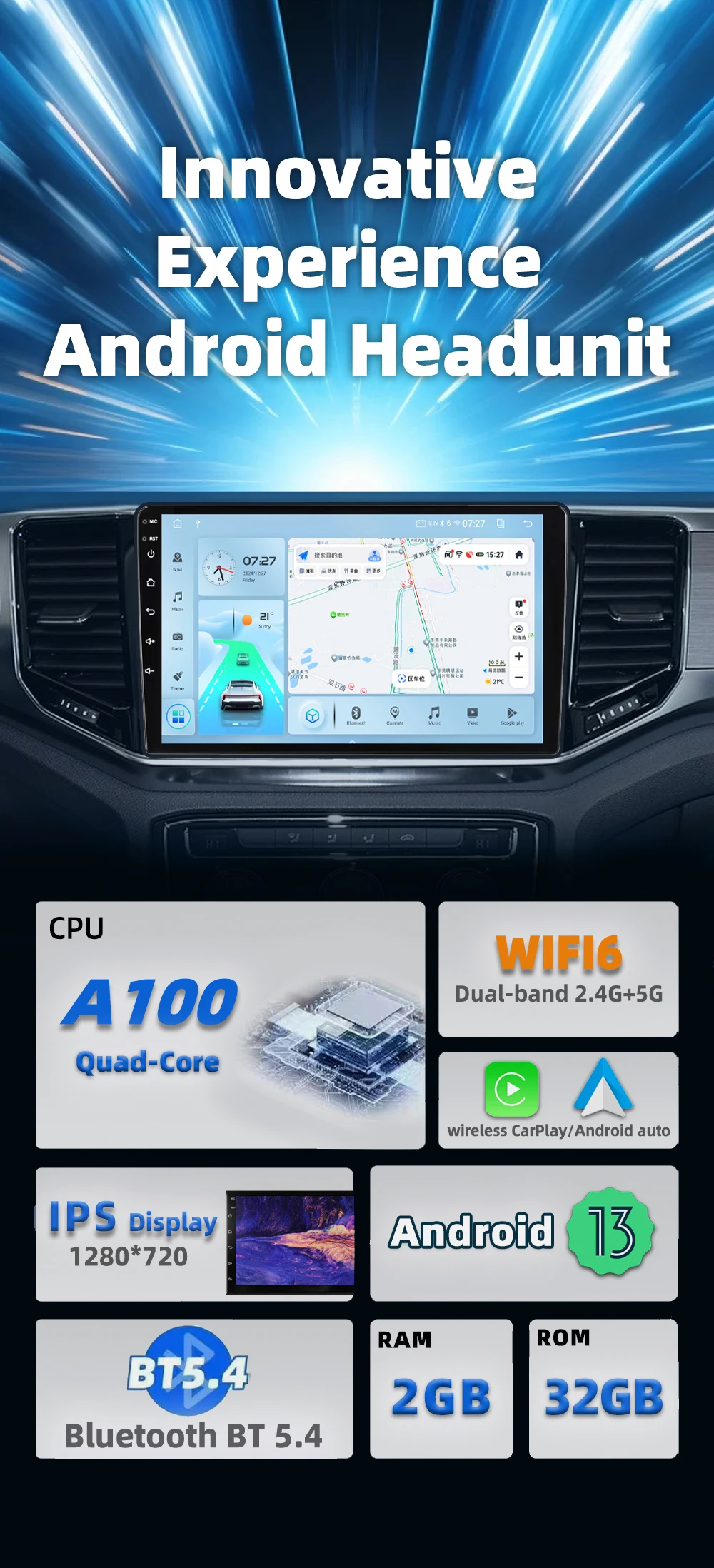 1 Din Android Car Radio 1280 720 Ips Touch Screen Audio Video Player