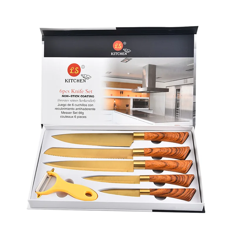 Supply Wood Grain Handle 2cr13 Blade Knife Set Steel Titanium Kitchen ...