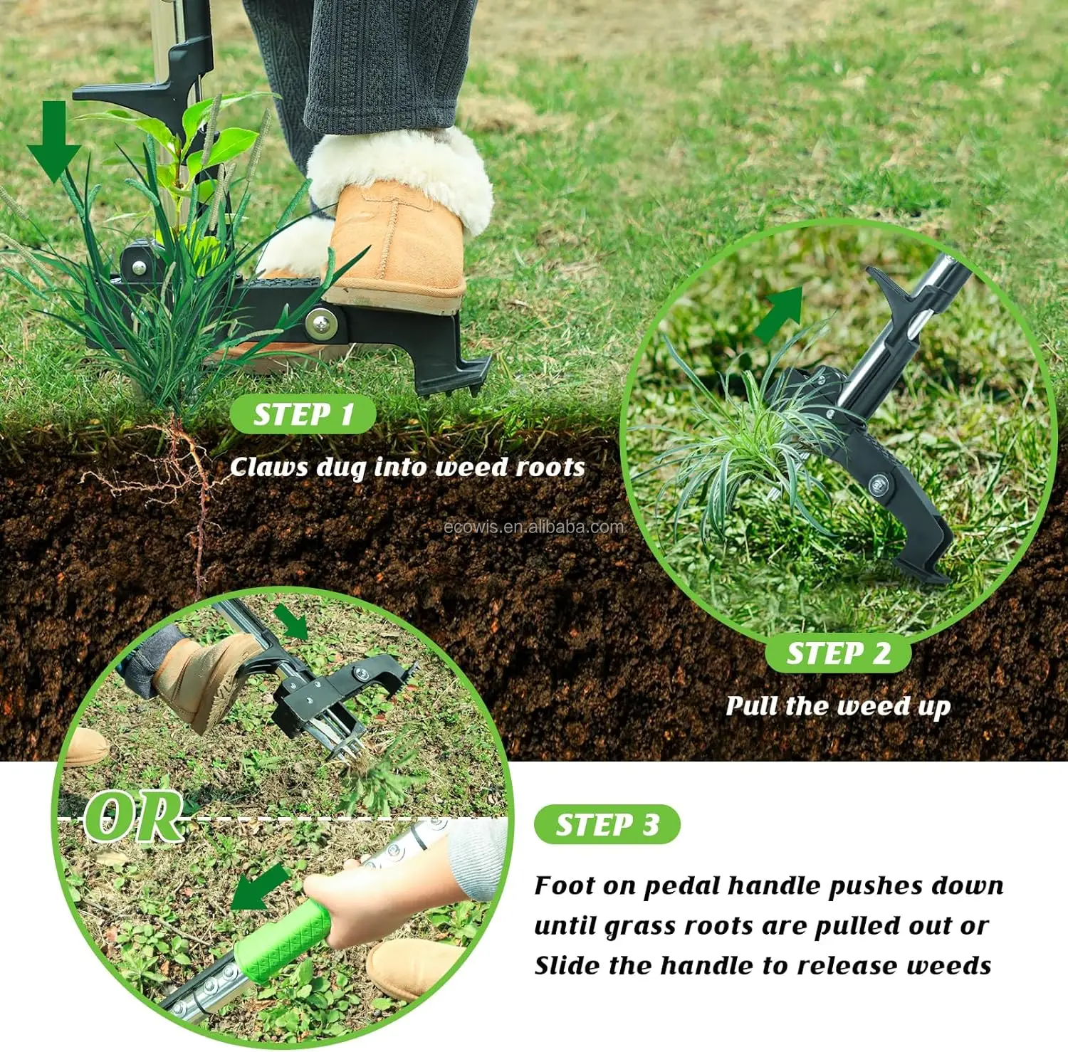 Heavy Duty Stand Up Weed Puller Foot Pedals Lawn Garden Claw Weed ...