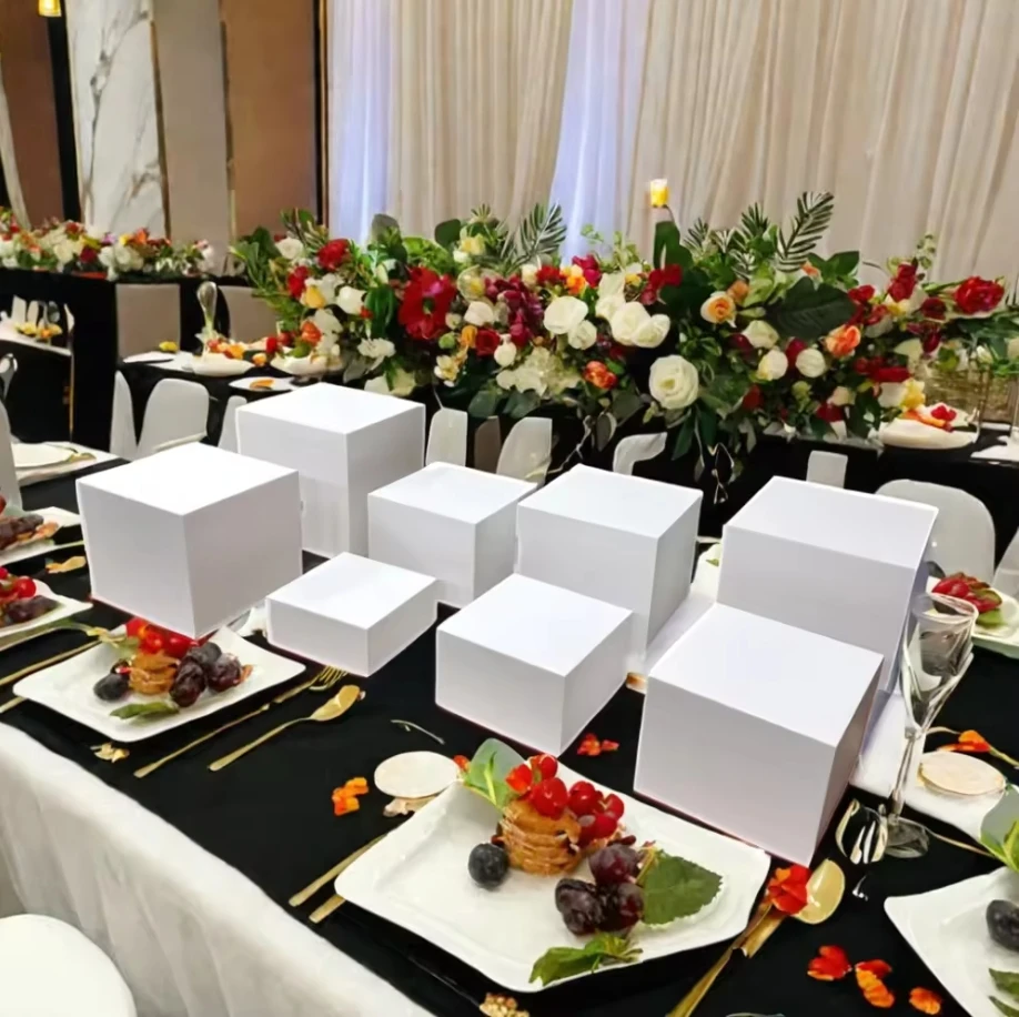 acrylic plinth Acrylic Food Display Stand White Buffet Riser Cube ...