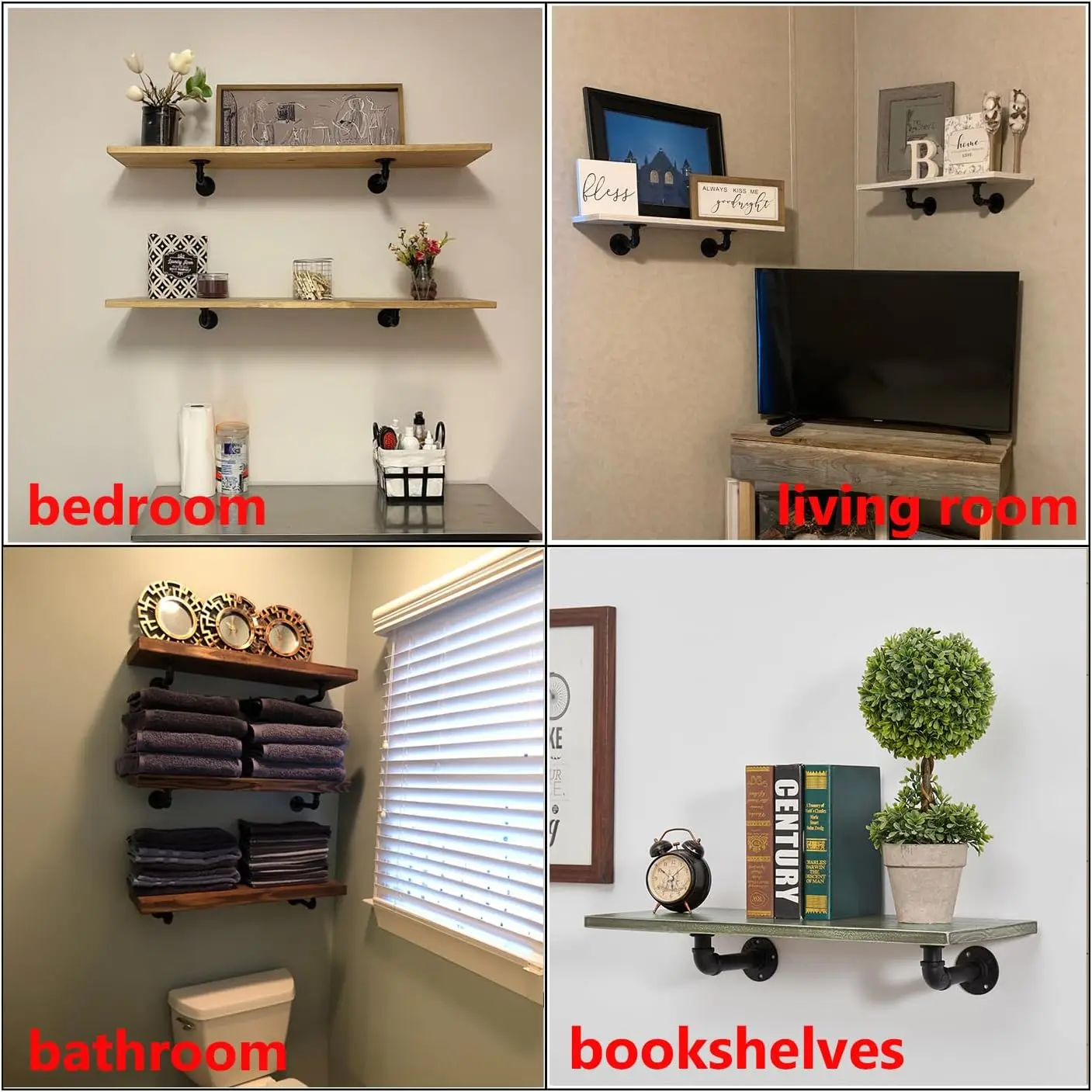 Black Pipe Industrial Floating Shelf Bracket Heavy Duty Plumbing Pipe ...