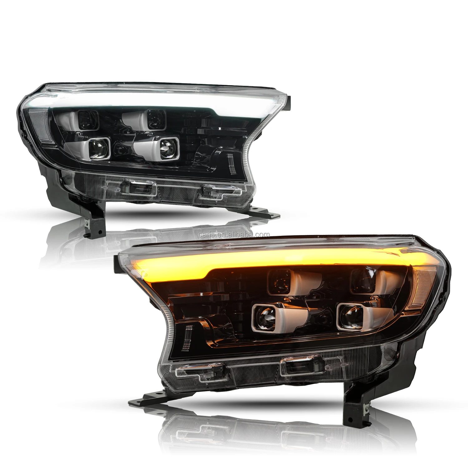 Archaic Head Lamp with DRL Sequential Turn Signal Quad Beam Projector ...