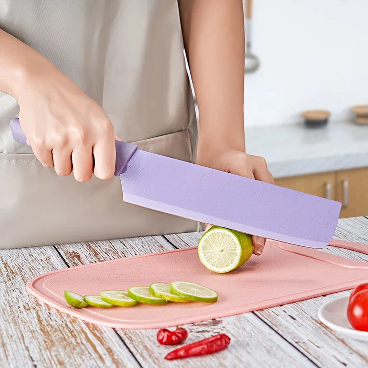 Wheat Straw Pastel Color Kitchen Knives Set 6 Pieces Stainless Steel ...