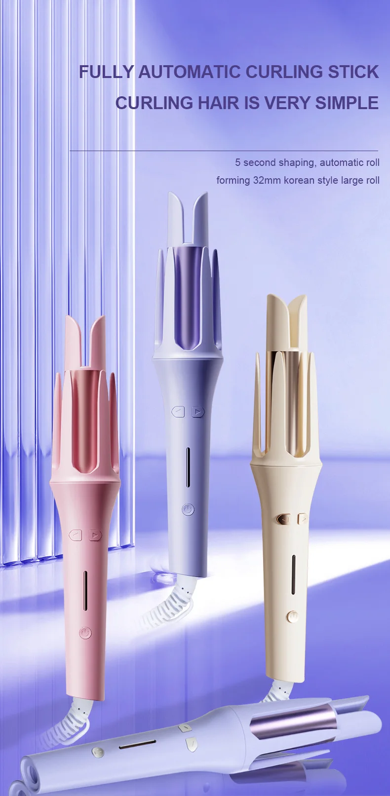 Electric Portable Hair Curler Machine Rotating Auto Lazy Curling Iron ...