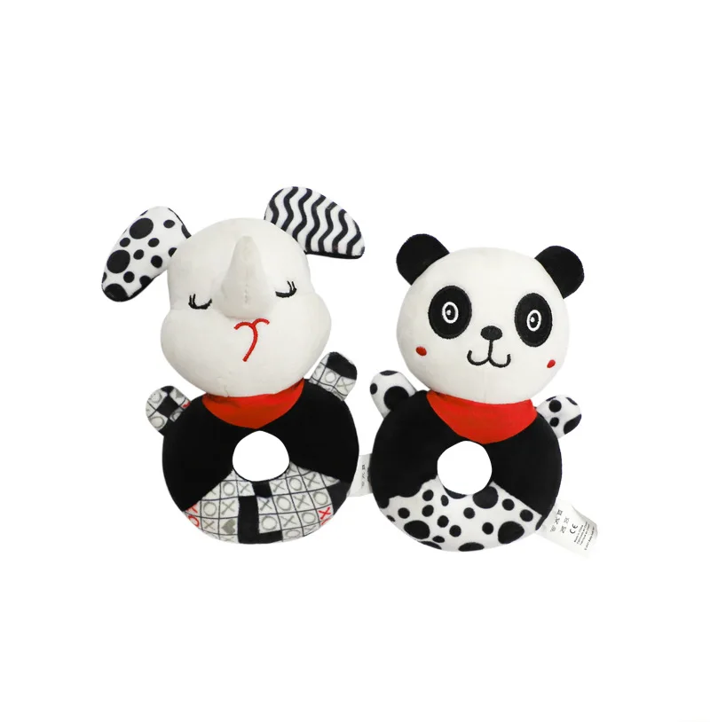 Black And White Plush Cartoon Soft Cloth Animal Circular Rattle ...