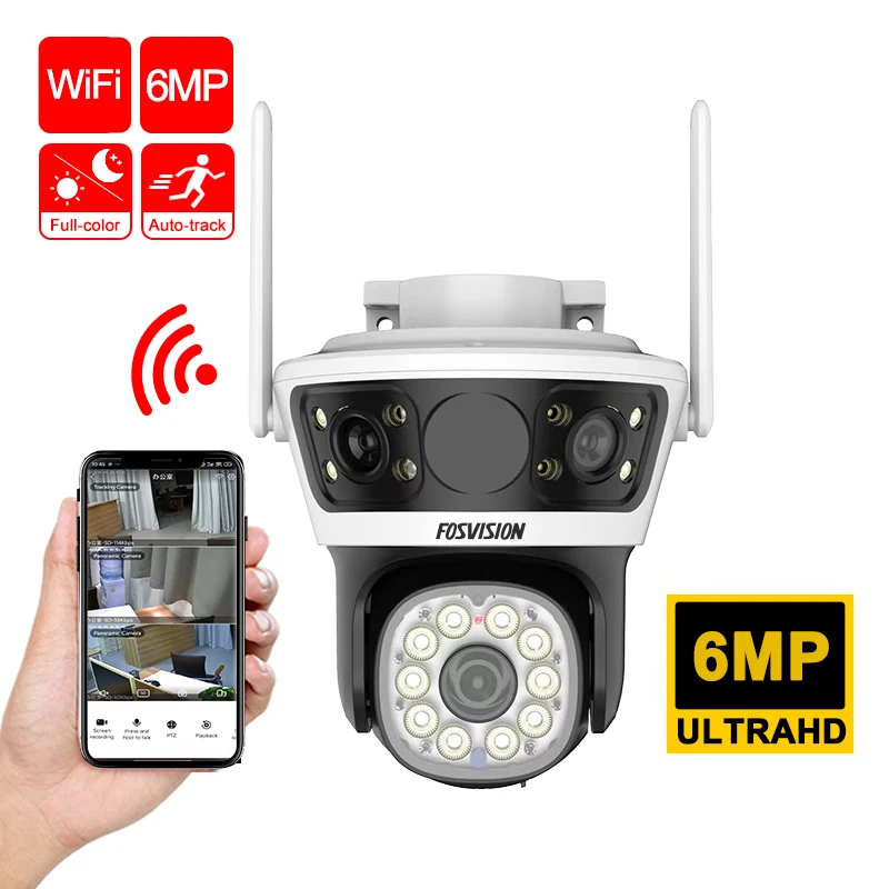 Fosvision 2024 New Product Ip66 Wifi Camera Three Screens Display 6mp ...
