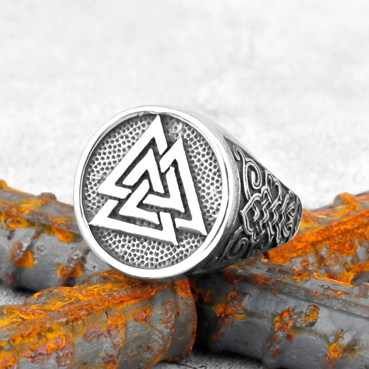 Viking Triangle Rune Ring Men's Stainless Steel Odin Symbol Ring ...