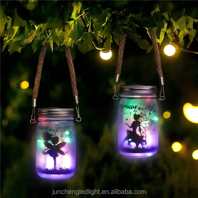 Hanging Solar LED Fairy Copper Wire Multicolor Lights Outdoor Glass ...