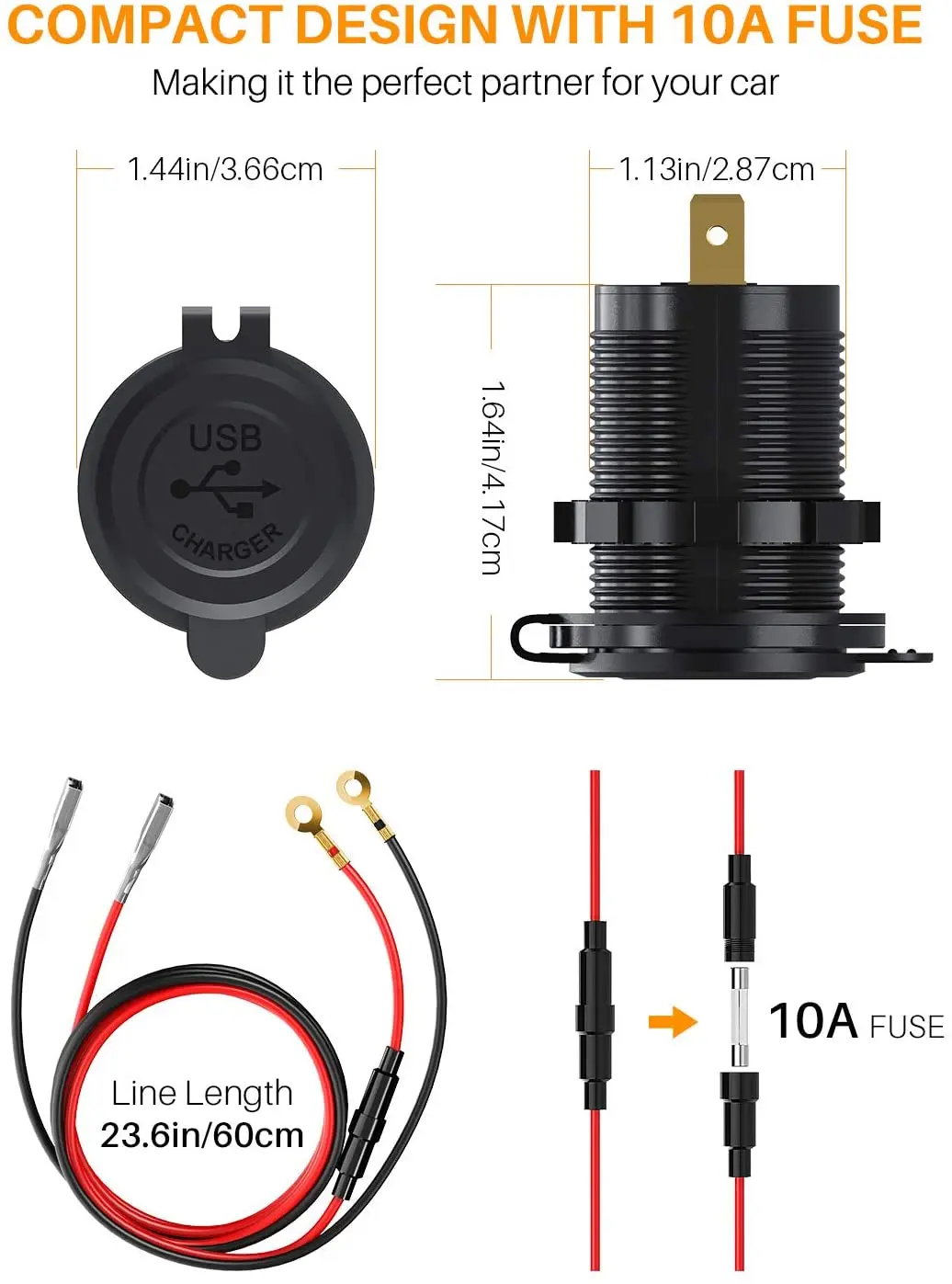 With Cable 5v 2.1a Dual Usb Port Tri-colour Led Charger Socket Car ...