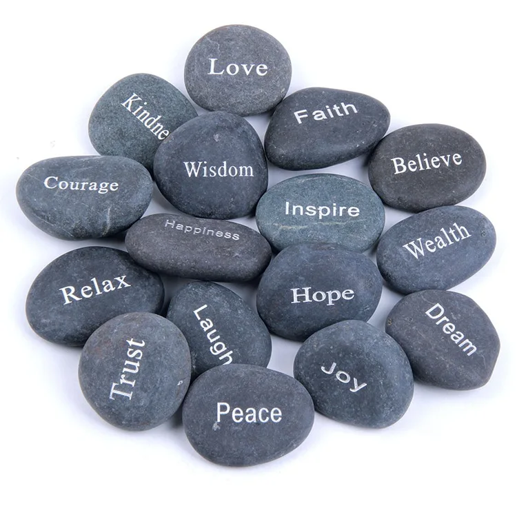 Engraved Black Letter Pebbles - Natural River Stones