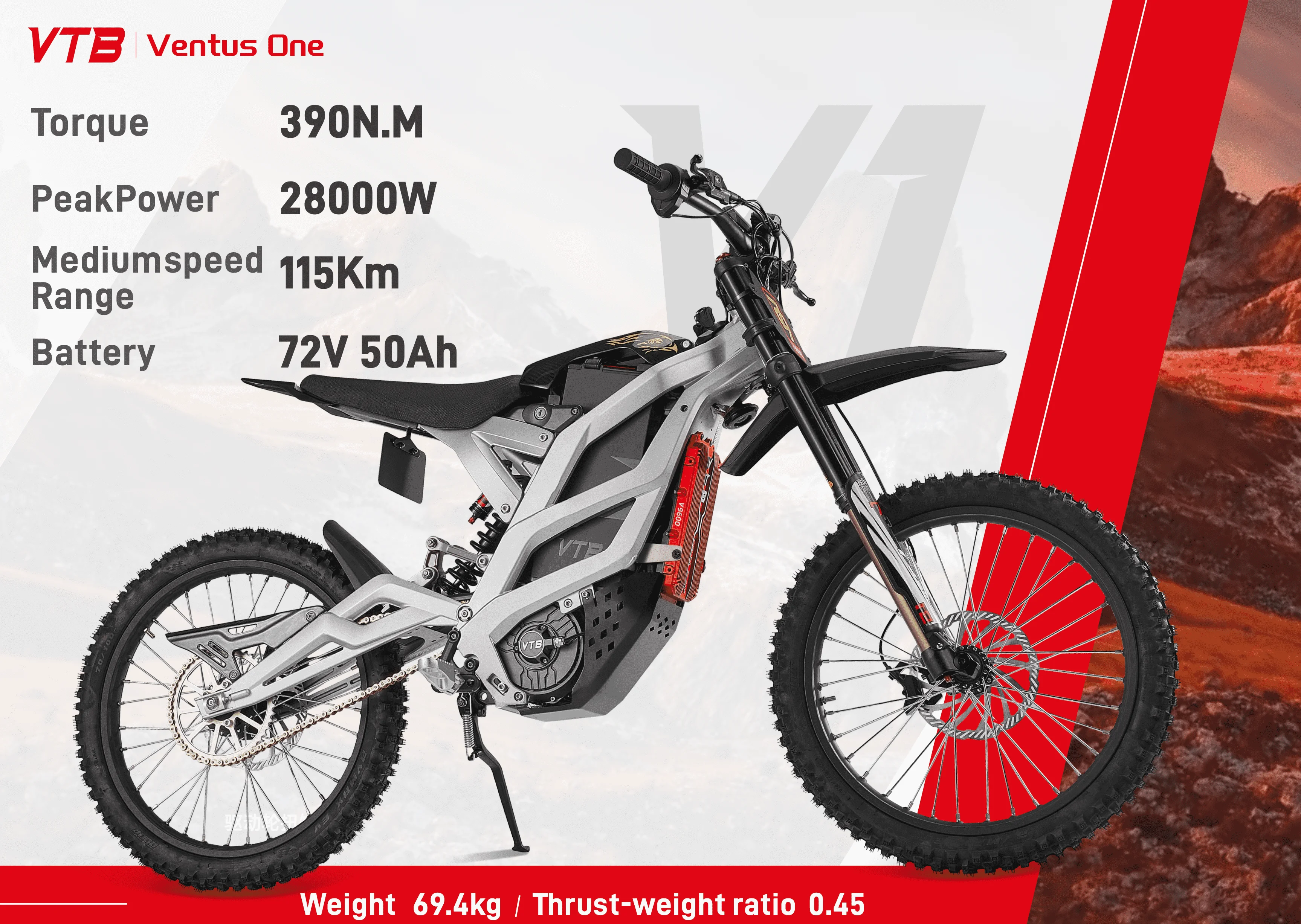 Ventus One Electric Bike - 28kw Power, Anodic Oxidation Frame