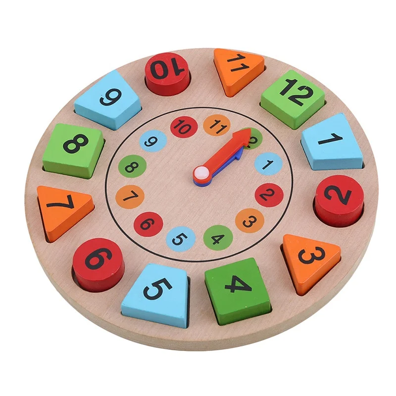 Diy Wooden Blocks Toys Digital Geometry Clock Toy Figure Blocks ...