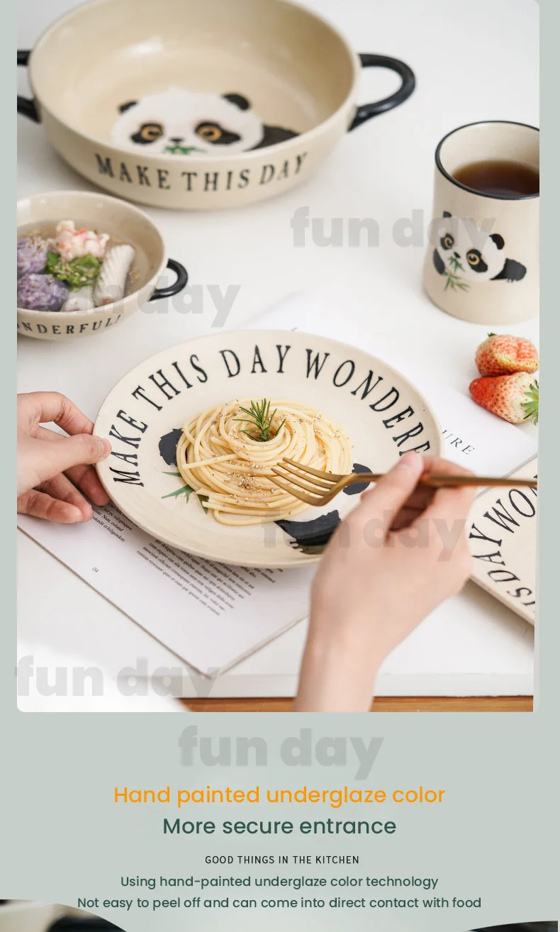 Hand Drawn Cartoon Coarse Pottery Originality Lovely Panda Ceramic ...