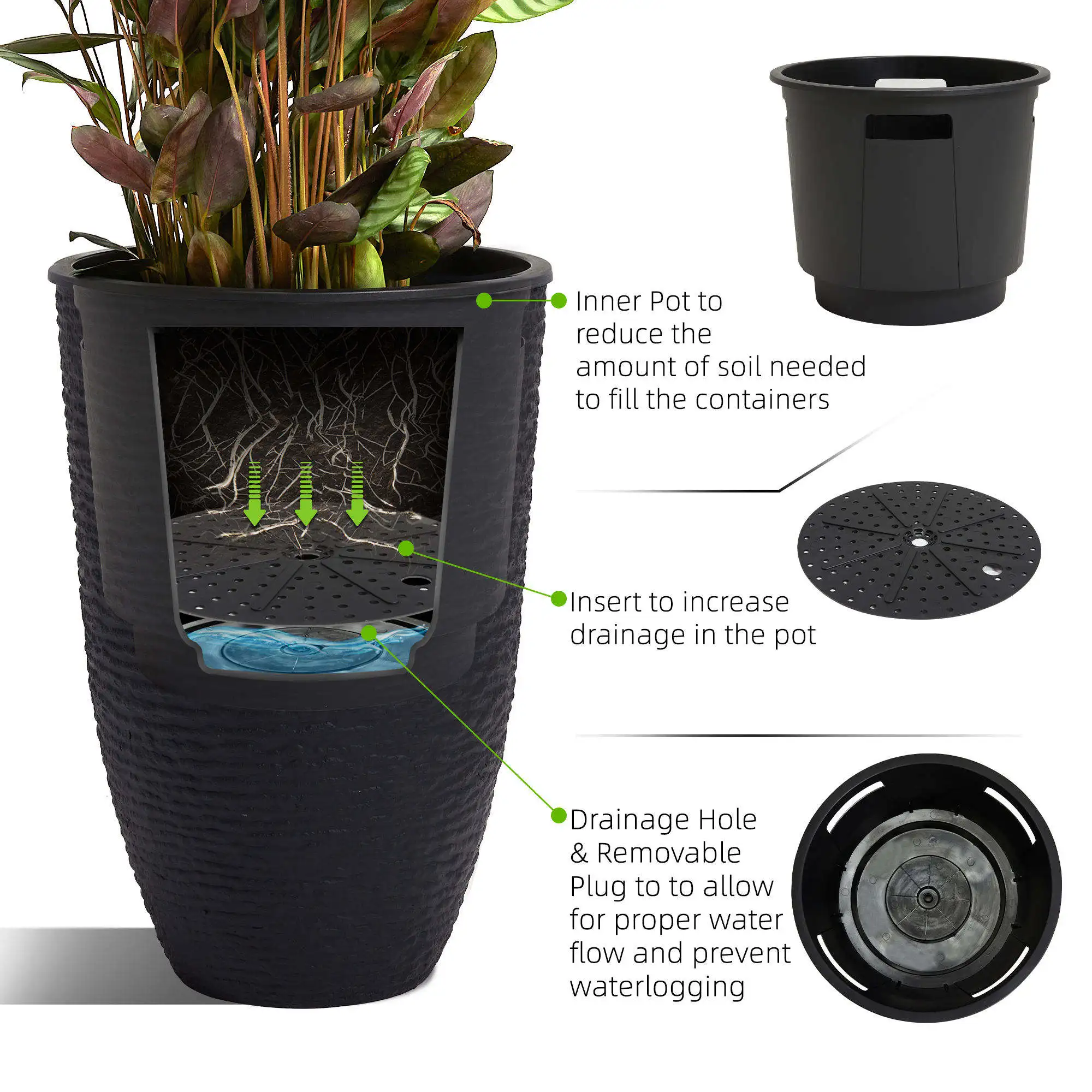 Large Round Plastic Flower Pot – Eco-Friendly Compression Molded ...