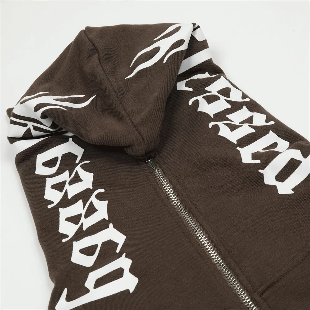 Street Style Full-zip Puff Print Hoodies Ox Letter Print Sweatshirt For ...