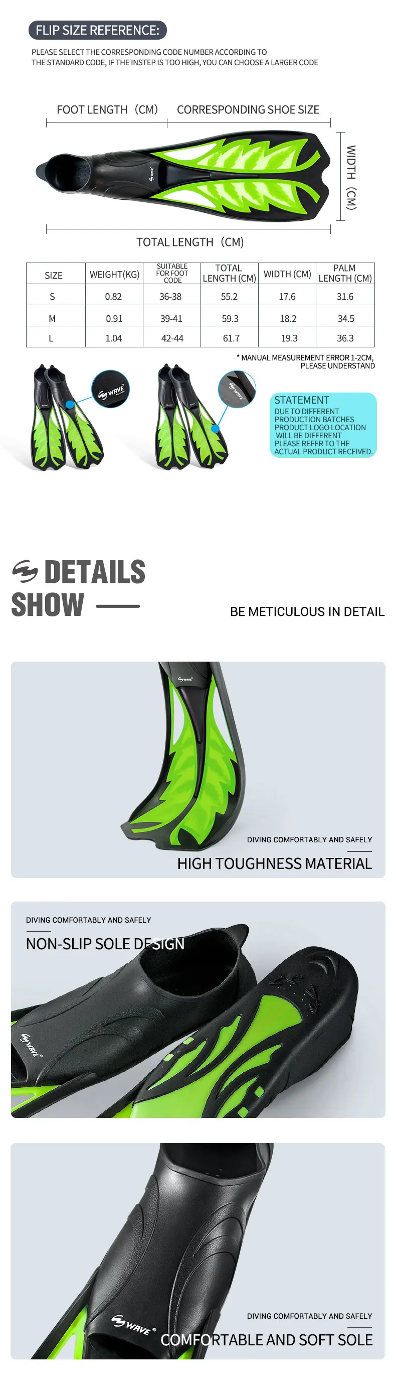 Wave Professional Adult Scuba Diving Snorkeling Flippers