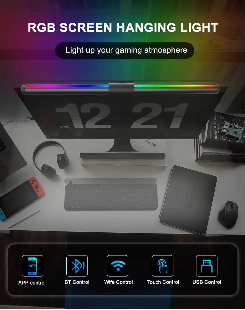 RGB LED Light Bar Monitor for Gaming Touch Control Display with Remote ...