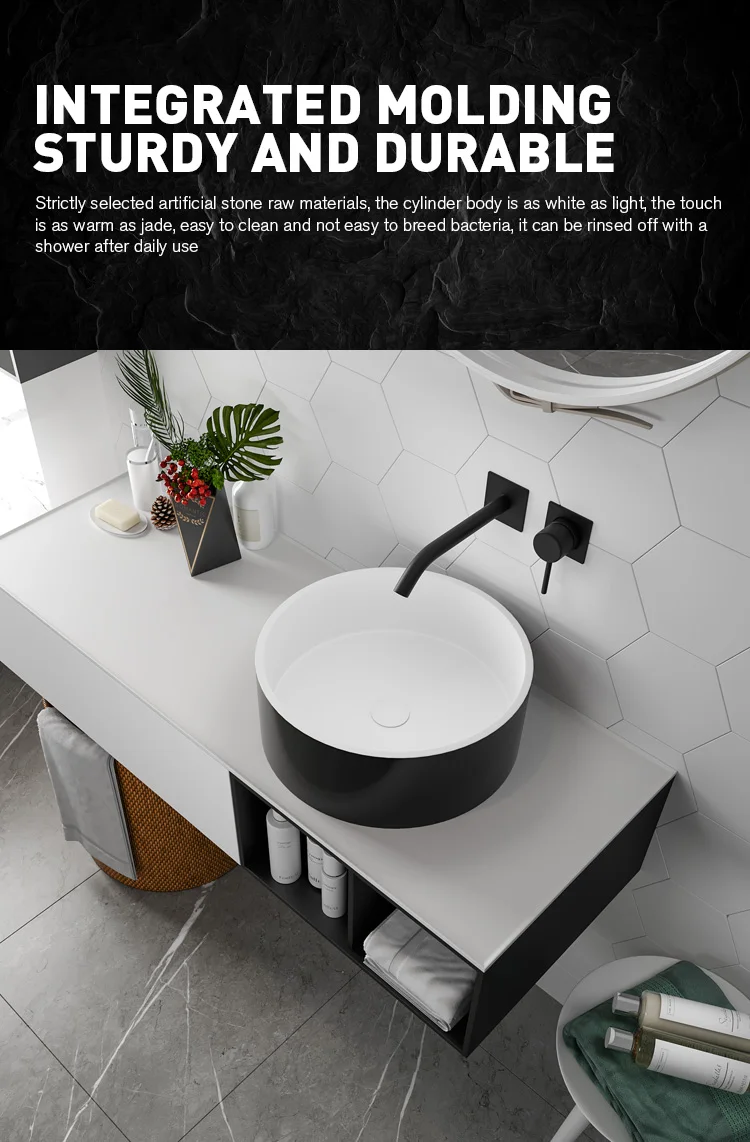 Solid Surface Wash Basin Resin Stone Round Basin Sink with Cabinet ...