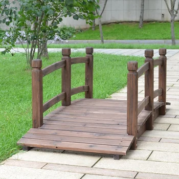 Backyard Cedar Wood Garden Bridge Flame Burnt Brown With Safety ...