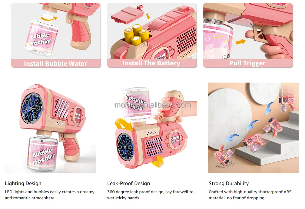 Bubble Gun Bubble Machine Gun For Kids Adults Led Light Leak Proof ...