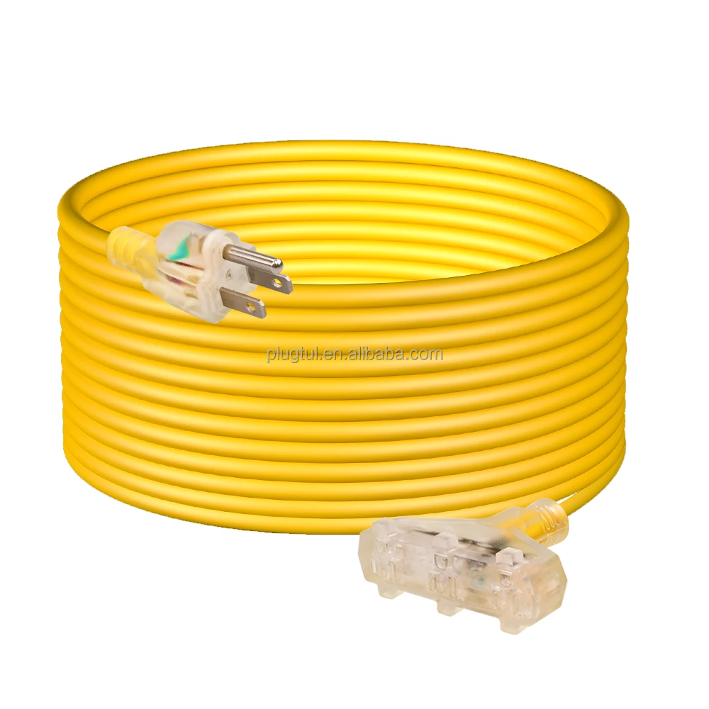 125v 15a T-shaped Outdoor 12/3 Triple Tap Extension Cord With Indicator ...
