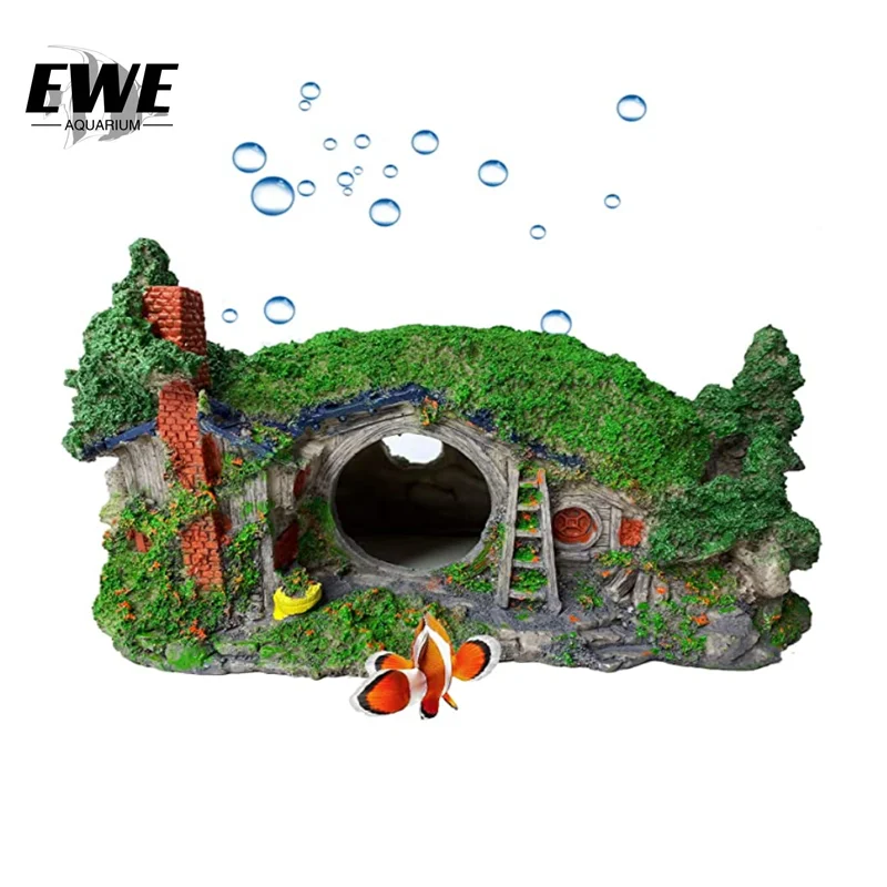 Large Aquarium Decoration Hobbit House Cave Resin Fish Hideout Betta ...
