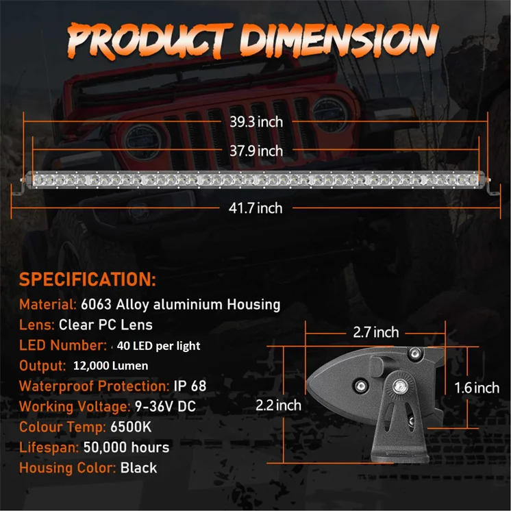 Combo Beam 40 Inch 120W Auto LED Light Bar Single Row Low Profile Roof ...