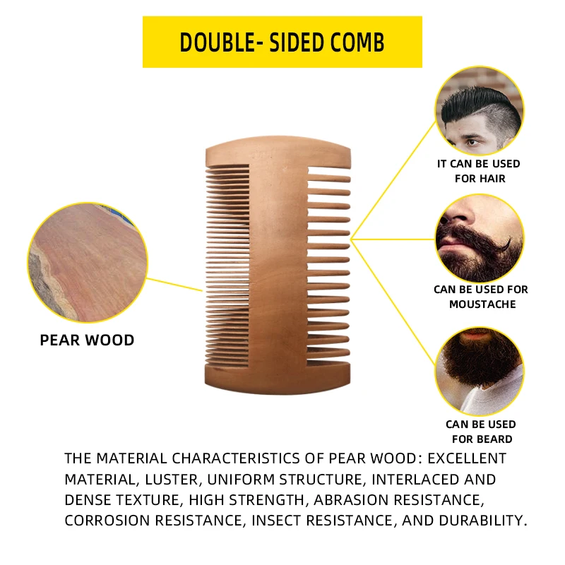 Natural Sandalwood Beard Brush and Comb Set - Private Label
