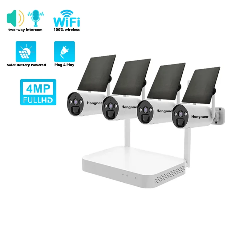 2k 4mp 4ch Solar Panel Security Cctv Camera System Wireless Outdoor Pir ...