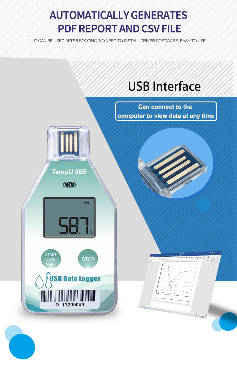 TempU08B Single-use PDF Datalogger Temperature and Humidity| Alibaba.com