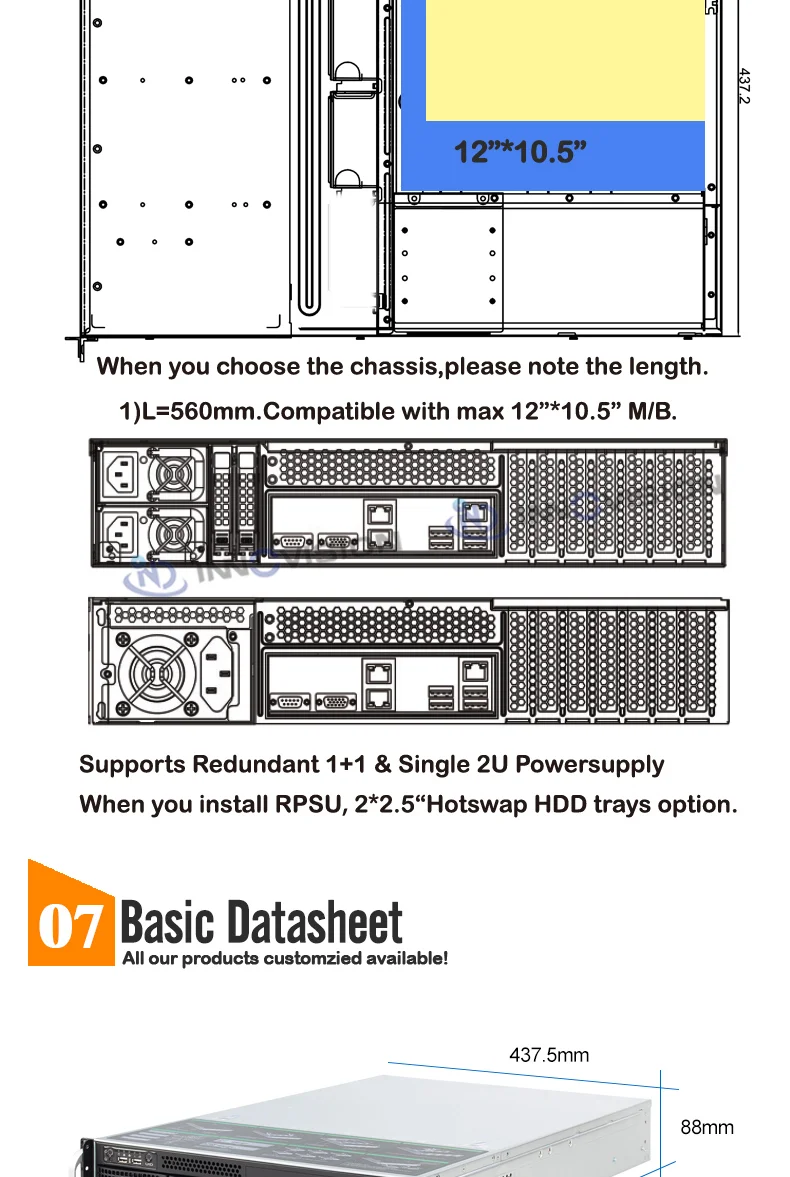 Superior Tooless Hdd 8trays 2u 560mm Depth Storage Server Chassis ...