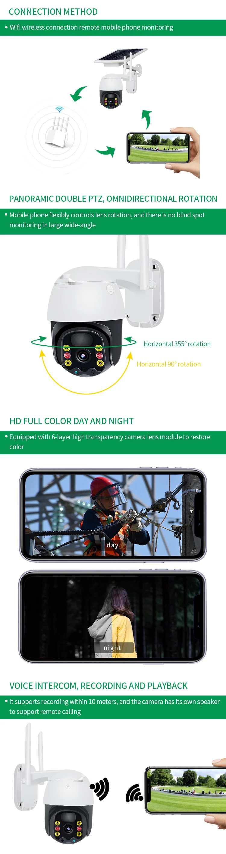 Pir Motion Sensor Night Vision Outdoor Wifi Cctv Camera 360 Degree Two ...