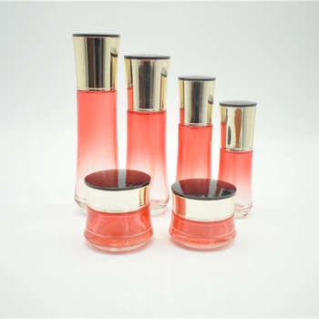 Empty Light Red Frosted Glass Cosmetic Packaging Sets Cream Jar Glass ...