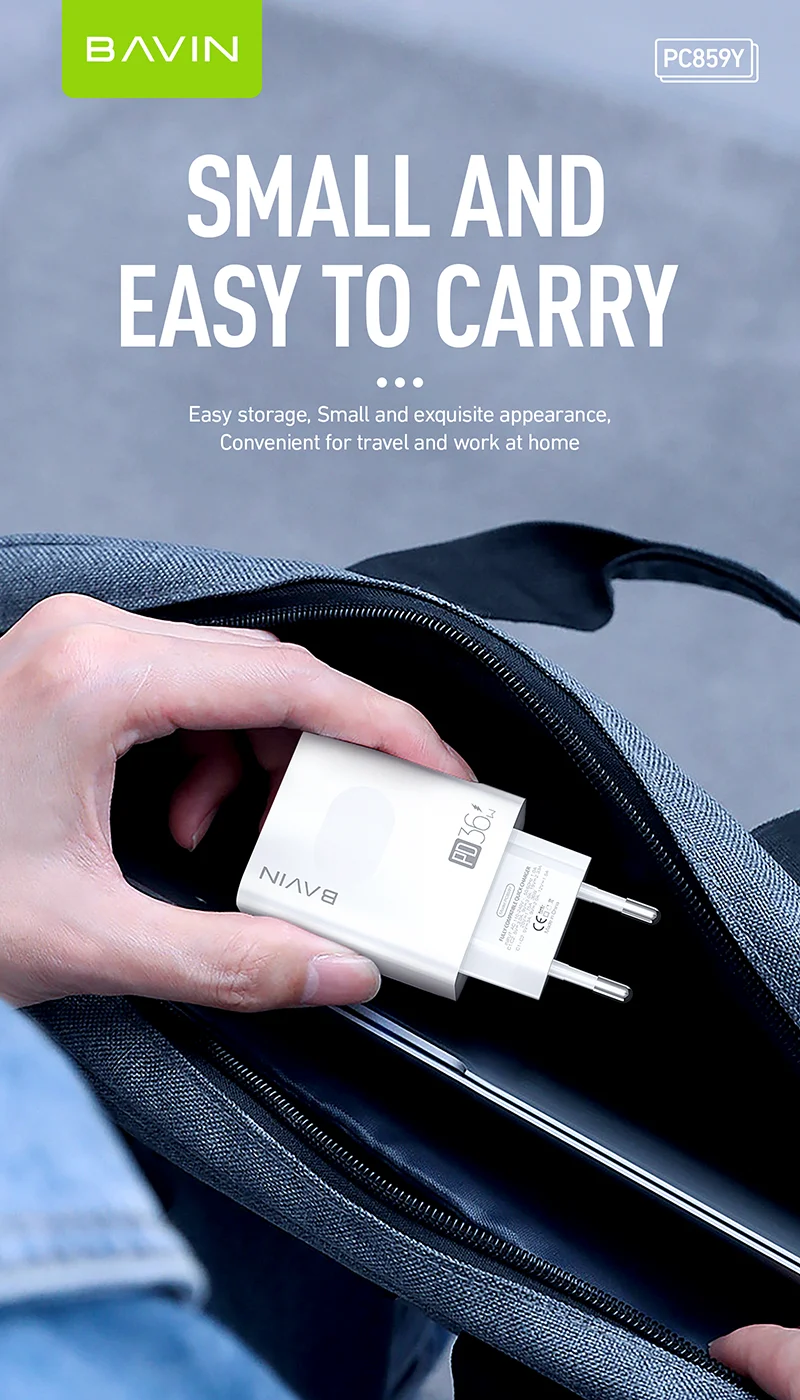 BAVIN PD 36W Dual Port USB-C Charger EU Plug - Portable Fast Charging ...