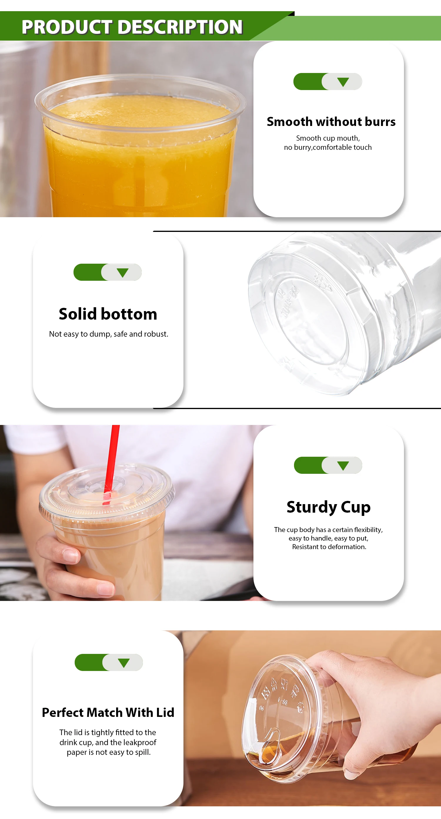 FULING 32 Oz Clear Plastic Cups - Perfect for Smoothies