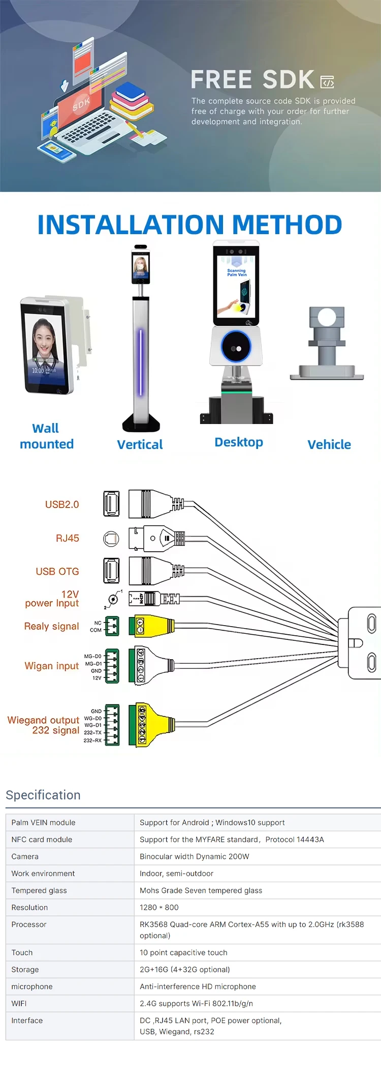 Palm Vein Scanner Module - Biometric Access Control Device