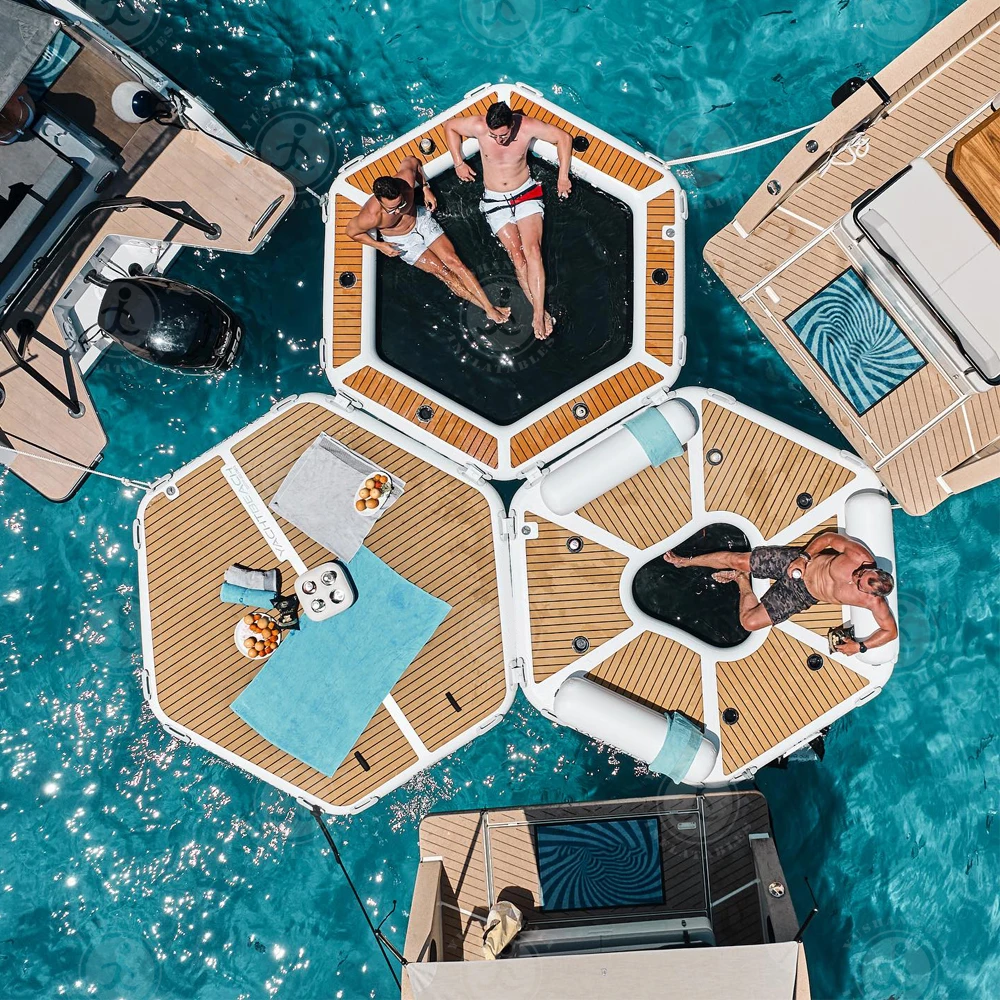 Hexagonal Floating Dock For Sea Party With Mesh Center Non-slip Grain ...